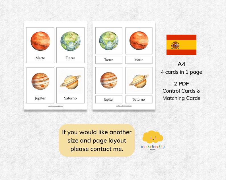Spanish Solar System Flashcards for Kids Printable Montessori Materials ...