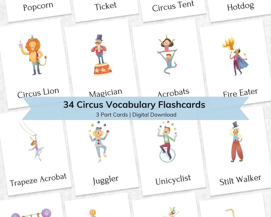 Circus Vocabulary Flashcards for Kids, Printable Montessori 3 Part ...