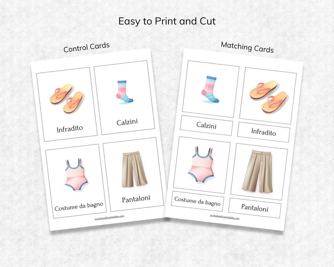 Italian Clothes Flashcards for Kids 3 Part Nomenclature Educational ...