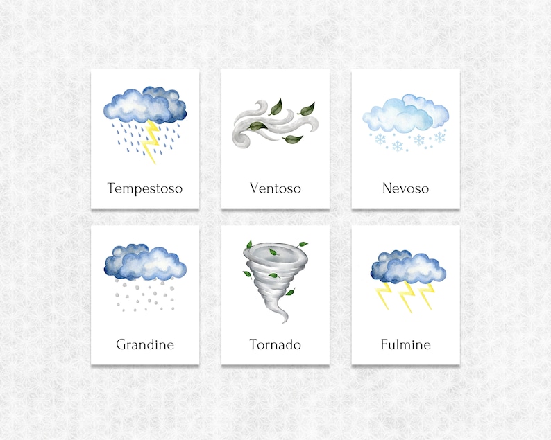 Italian Weather Printable Flashcards for Kids Weather Montessori ...