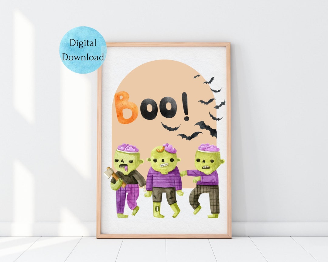 Cute Zombie Halloween Poster for Kids Room Decor, Three Friendly ...