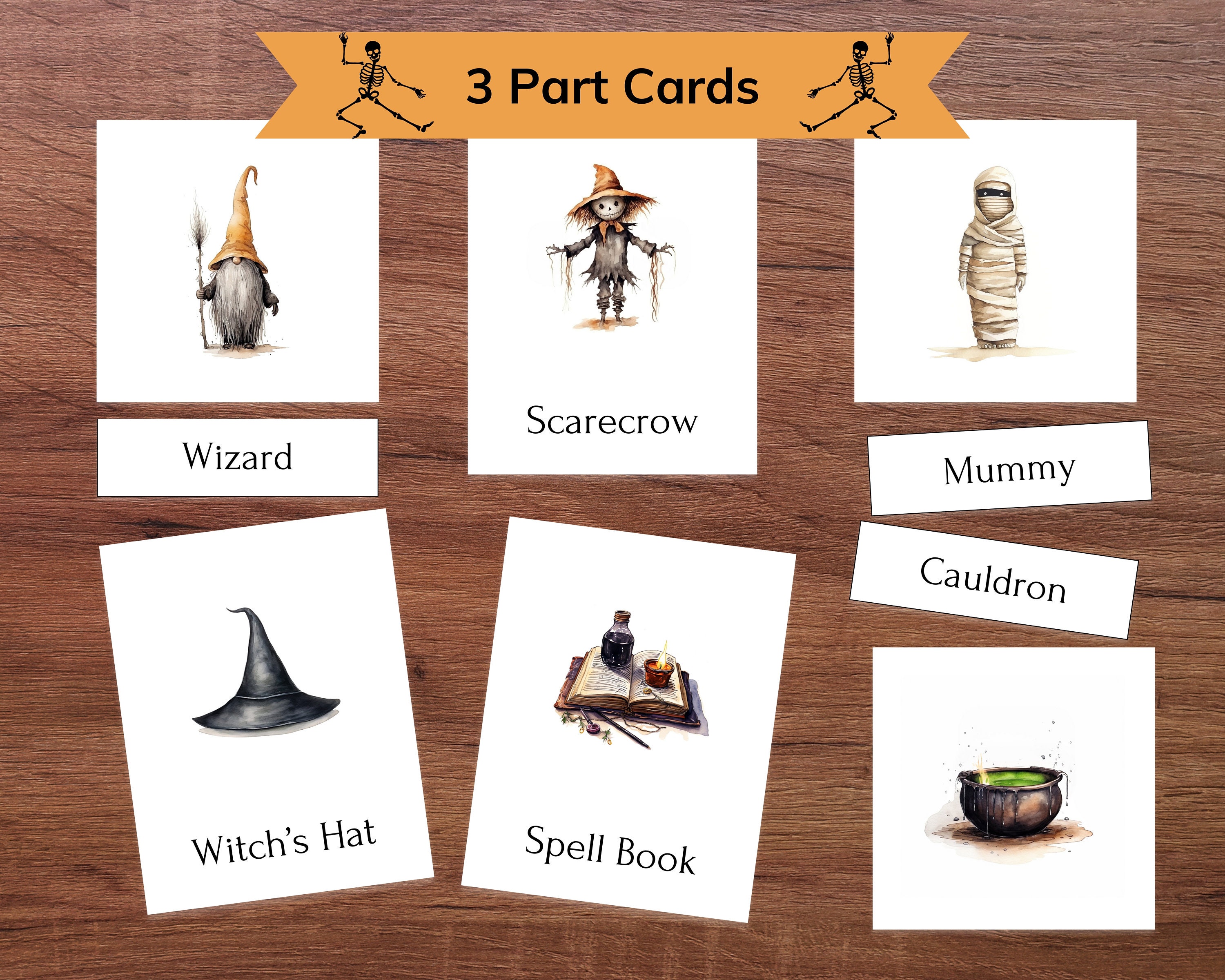 Editable Halloween Flashcards for Kids Printable 3 Part Nomenclature ...