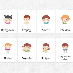 16 Greek Body Parts Flashcards for Kids | Educational 3 Part ...