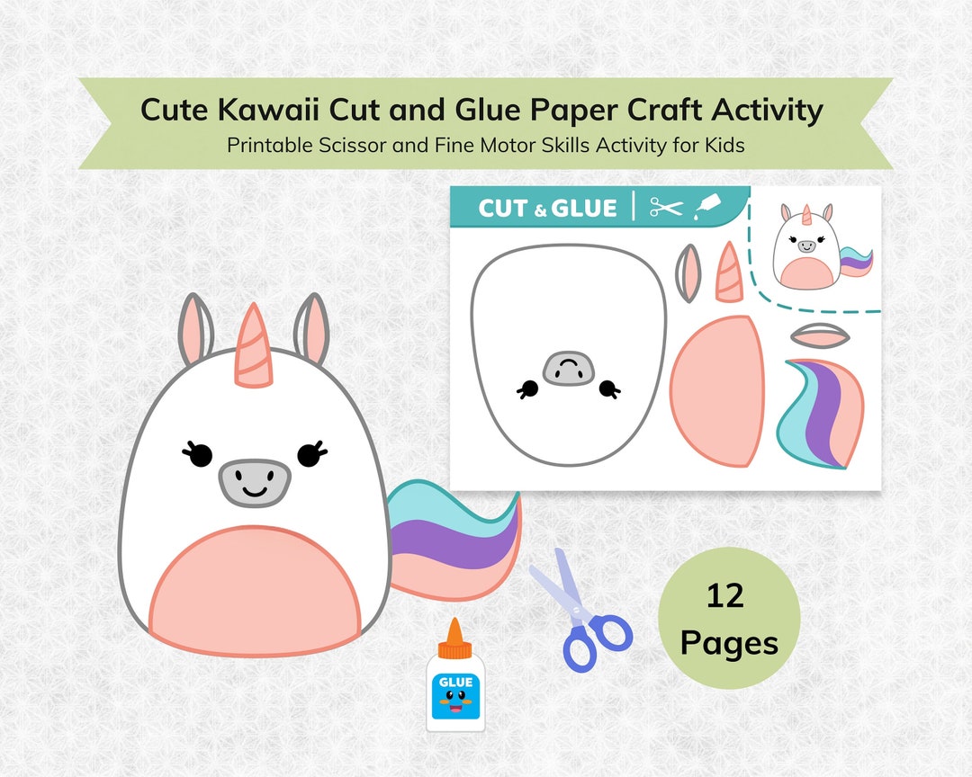 Cute Kawaii Character Cut and Glue Paper Craft Activity Sheet for Kids ...