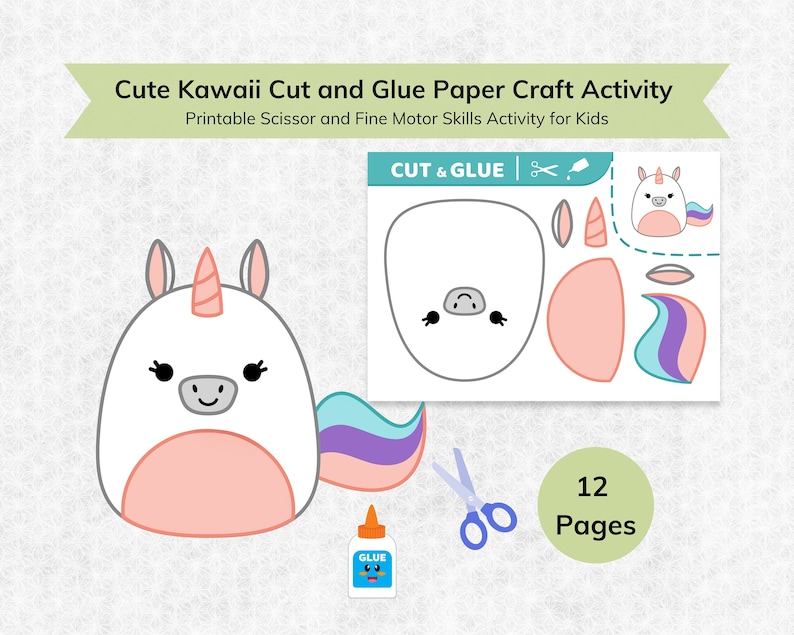 Cute Kawaii Character Cut and Glue Paper Craft Activity Sheet for Kids ...