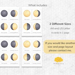 Moon Phases Montessori Flashcards for Kids | Printable 3 Part ...