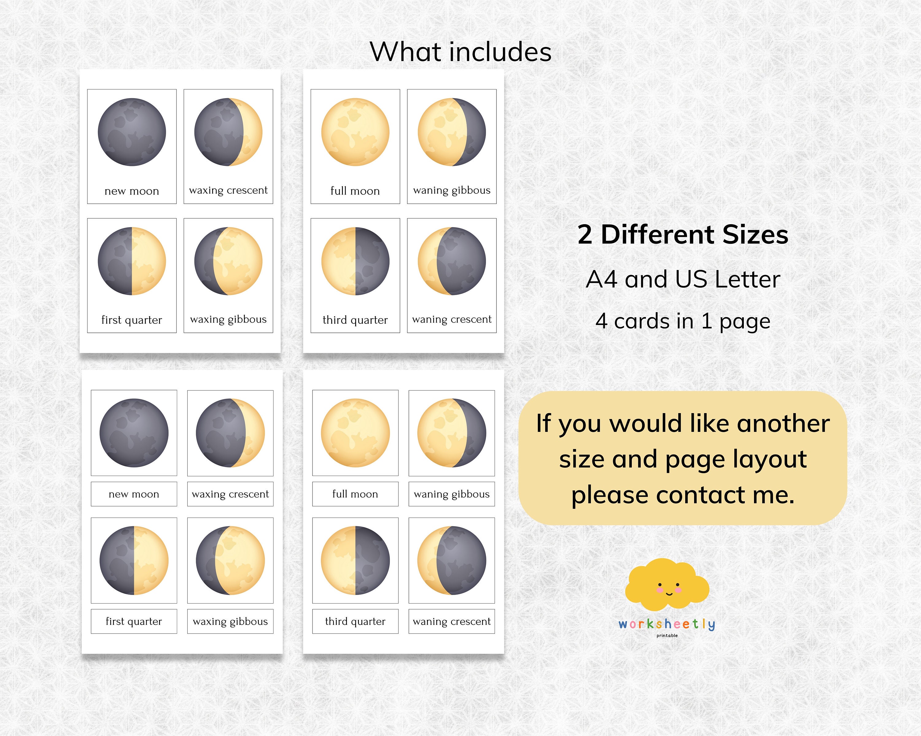 Moon Phases Montessori Flashcards for Kids | Printable 3 Part ...