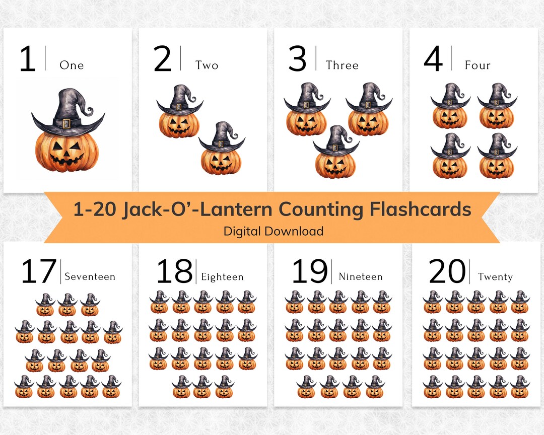 Jack-o'-lantern Halloween Theme Counting Flashcards for Kids, Number 1 ...