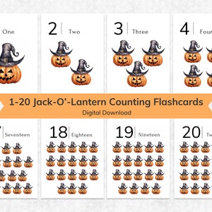 Jack-o'-lantern Halloween Theme Counting Flashcards for Kids, Number 1 ...