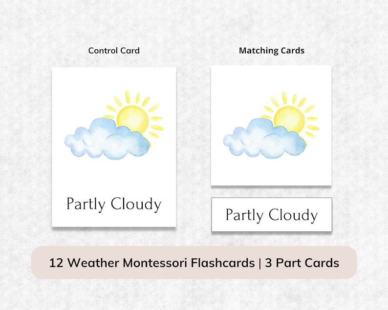 12 Weather Flashcards for Kids, Printable Weather Montessori Flashcards ...