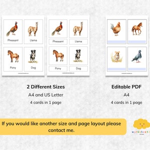 32 Watercolor Farm Animals Flashcards: Montessori Learning Cards ...