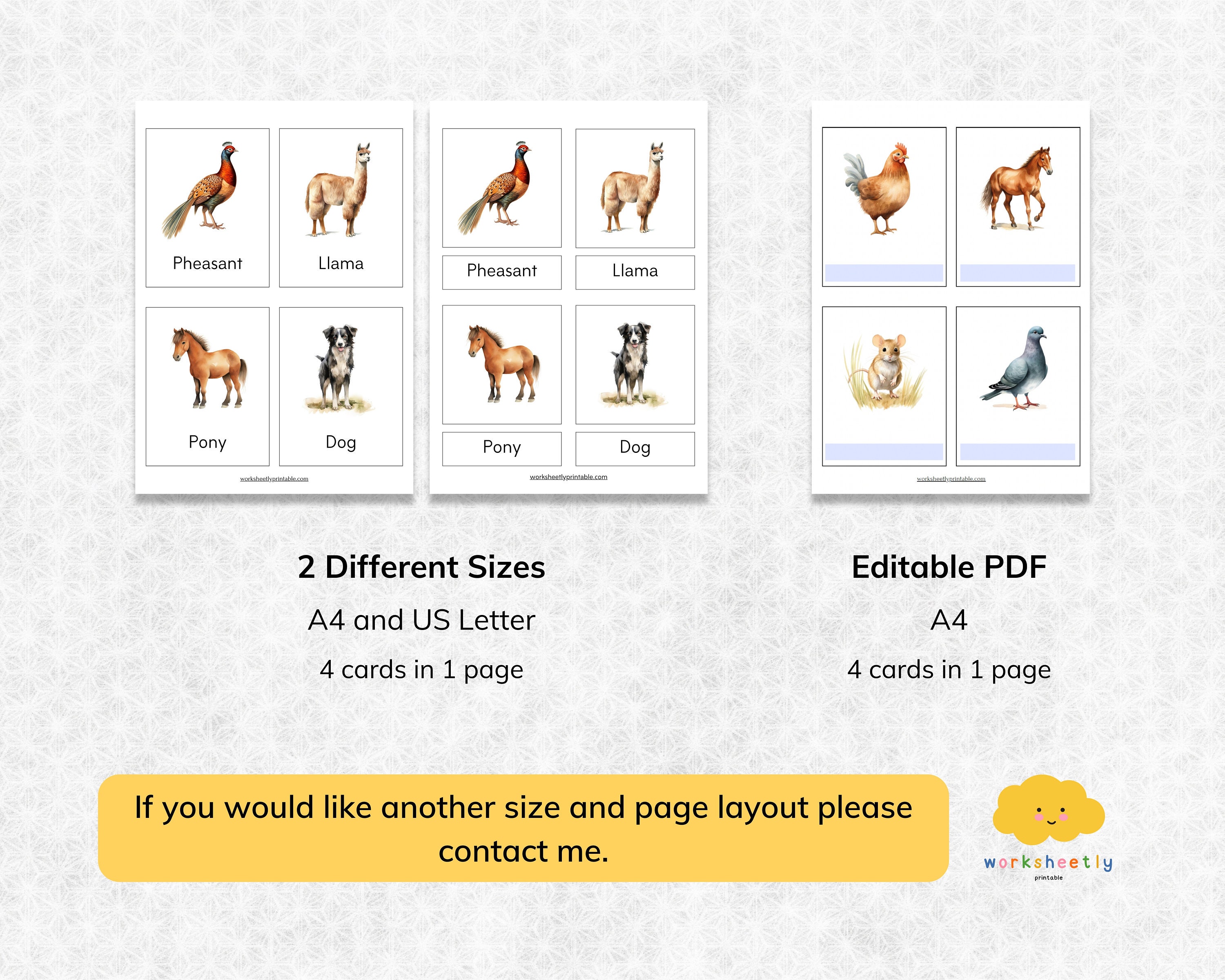 32 Watercolor Farm Animals Flashcards: Montessori Learning Cards ...