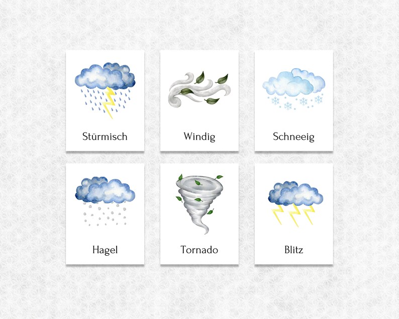 German Weather Flashcards for Kids Printable Montessori Educational ...