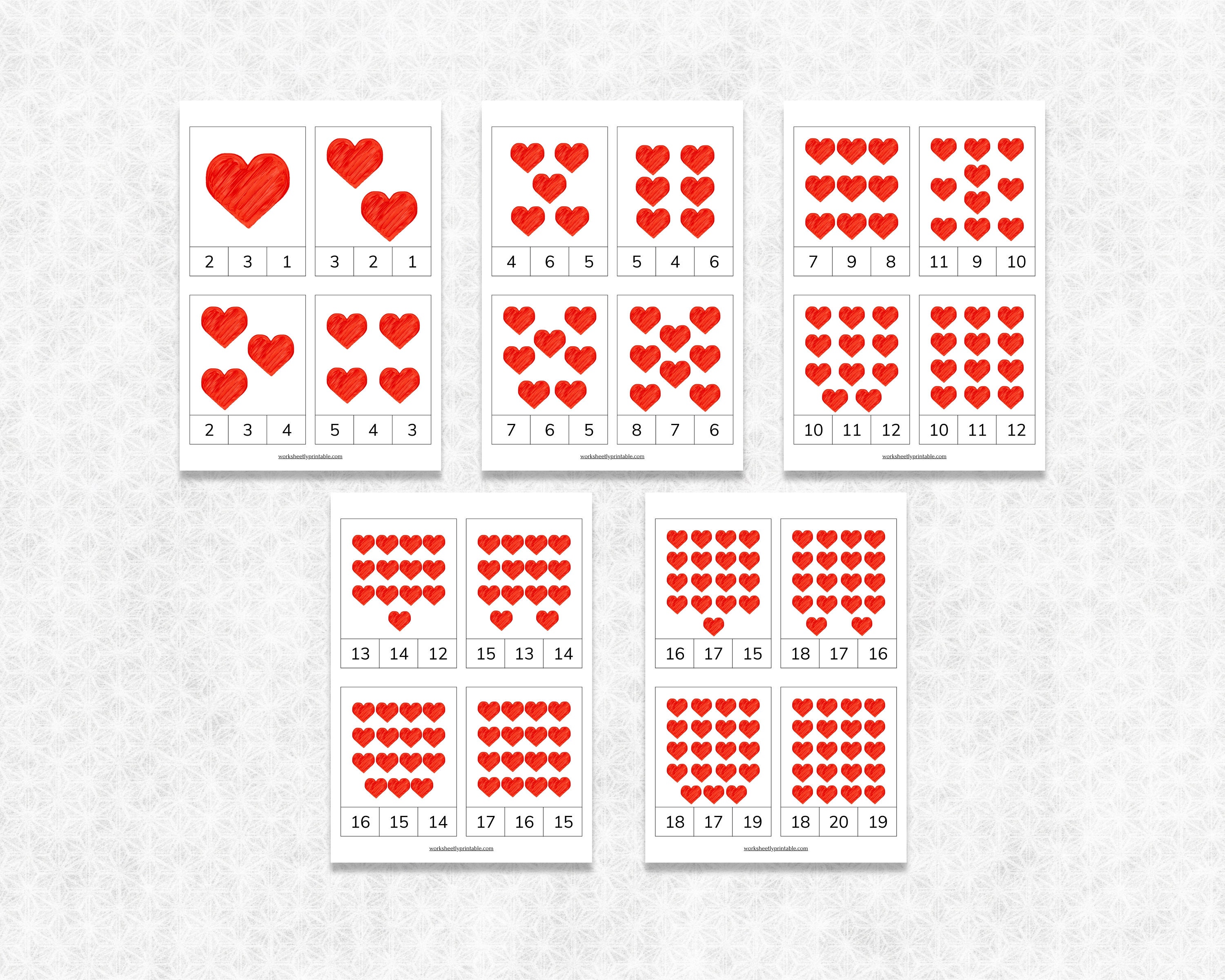 Hearts Count and Clip Cards Numbers 1-20 Count Flashcards Preschool ...