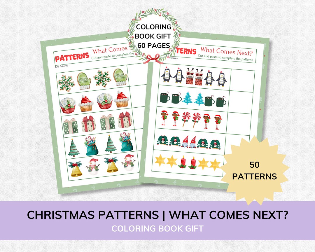 Christmas Patterns Worksheets With Coloring Book Gift What Comes Next ...