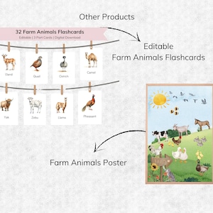 Farm Animal Name Tracing Flashcards for Kids, Printable Montessori ...