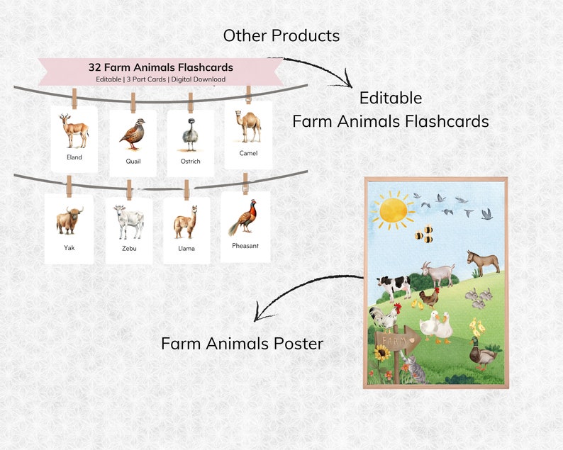Farm Animal Name Tracing Flashcards for Kids, Printable Montessori ...