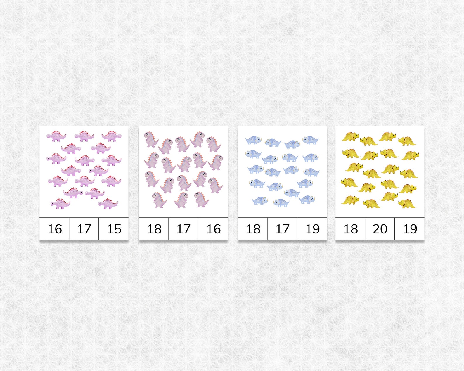 Dinosaur Count and Clip Cards, Number 1-20 Count Flashcards for Kids ...
