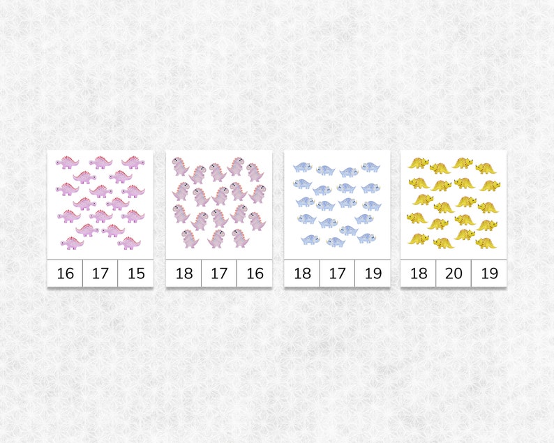 Dinosaur Count and Clip Cards, Number 1-20 Count Flashcards for Kids ...