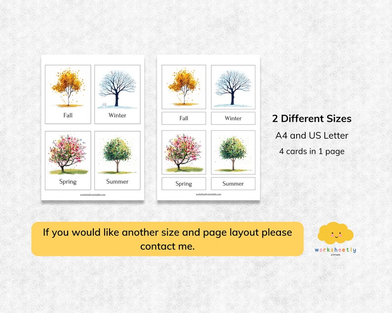 4 Seasons Watercolor Flashcards: Montessori Learning (printable) - Etsy