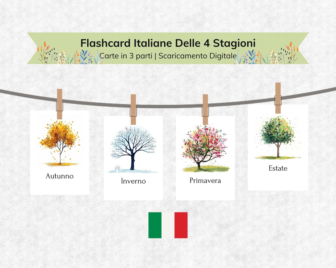 Italian 4 Seasons Flashcards for Kids | Printable Montessori ...