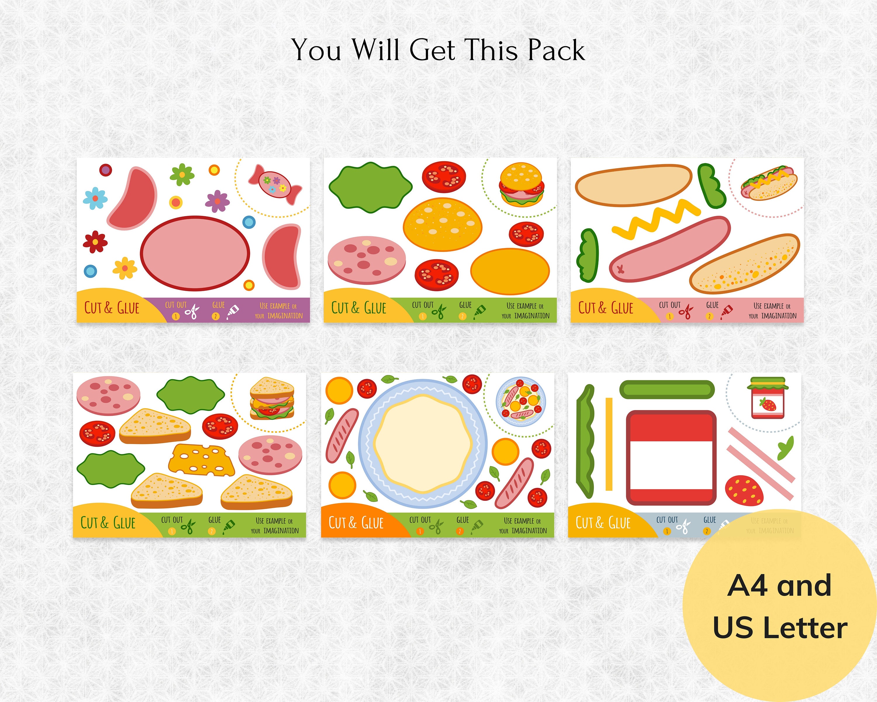 Food Cut and Glue Paper Craft Activities for Kids, Scissor Skills ...