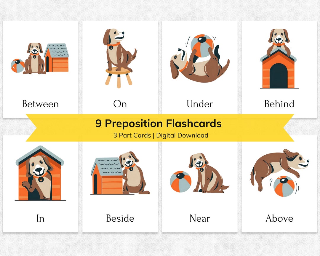 Dog Preposition Flashcards: Montessori Learning (digital Download) - Etsy