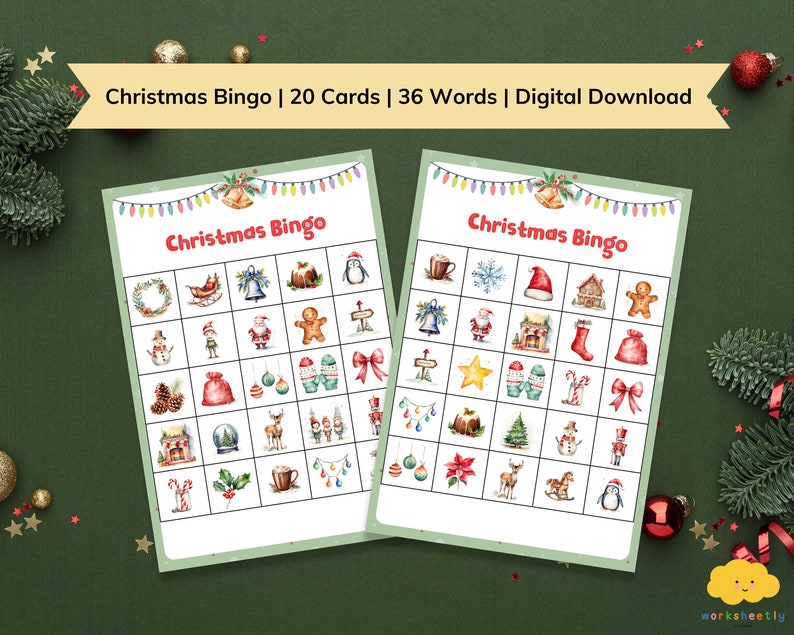 20 Unique Christmas Bingo Printable Game Cards Cards for Kids, Family ...
