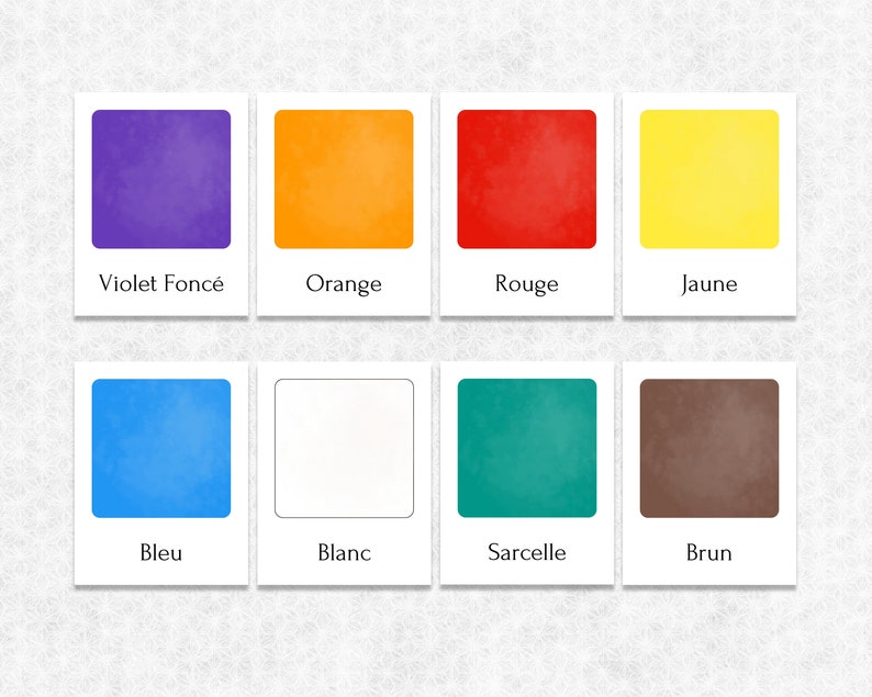 French Color Flashcards for Kids, Printable 3 Part Nomenclature Toddler ...