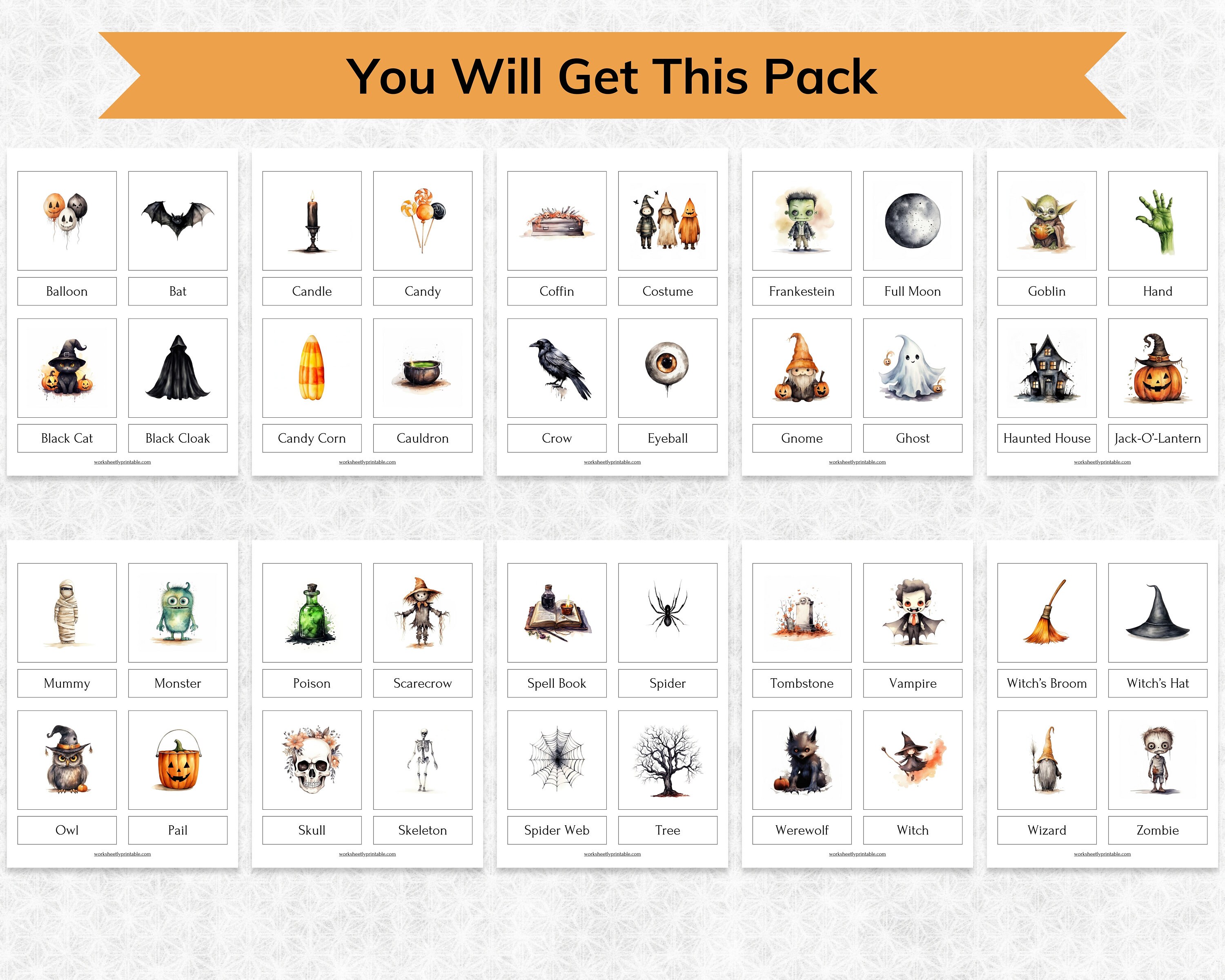 Editable Halloween Flashcards for Kids Printable 3 Part Nomenclature ...