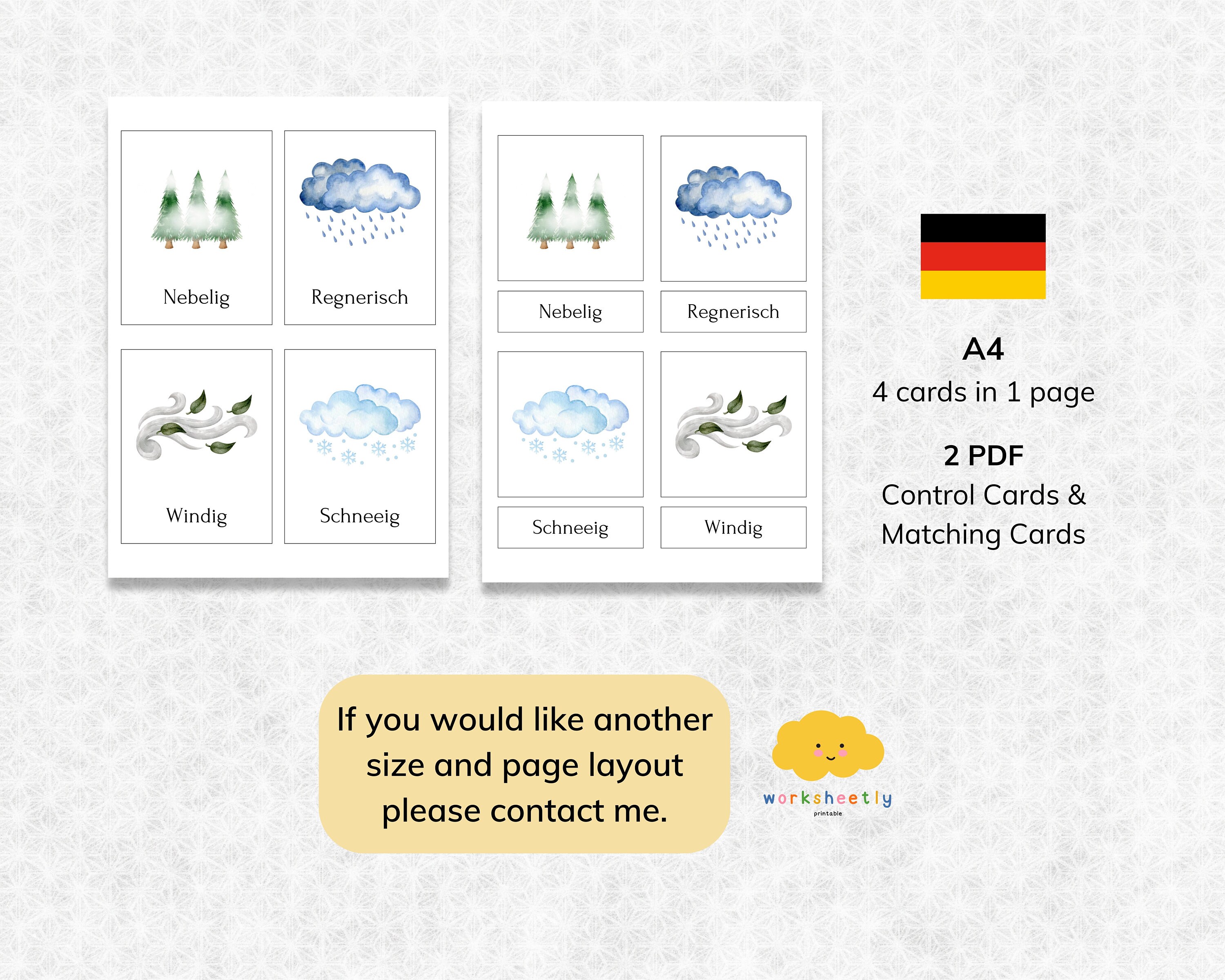 German Weather Flashcards: Watercolor Montessori Cards (digital ...