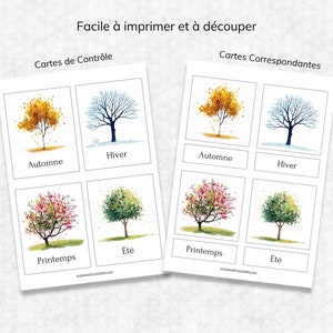 French 4 Seasons Flashcards for Kids, Printable 3 Part Nomenclature ...