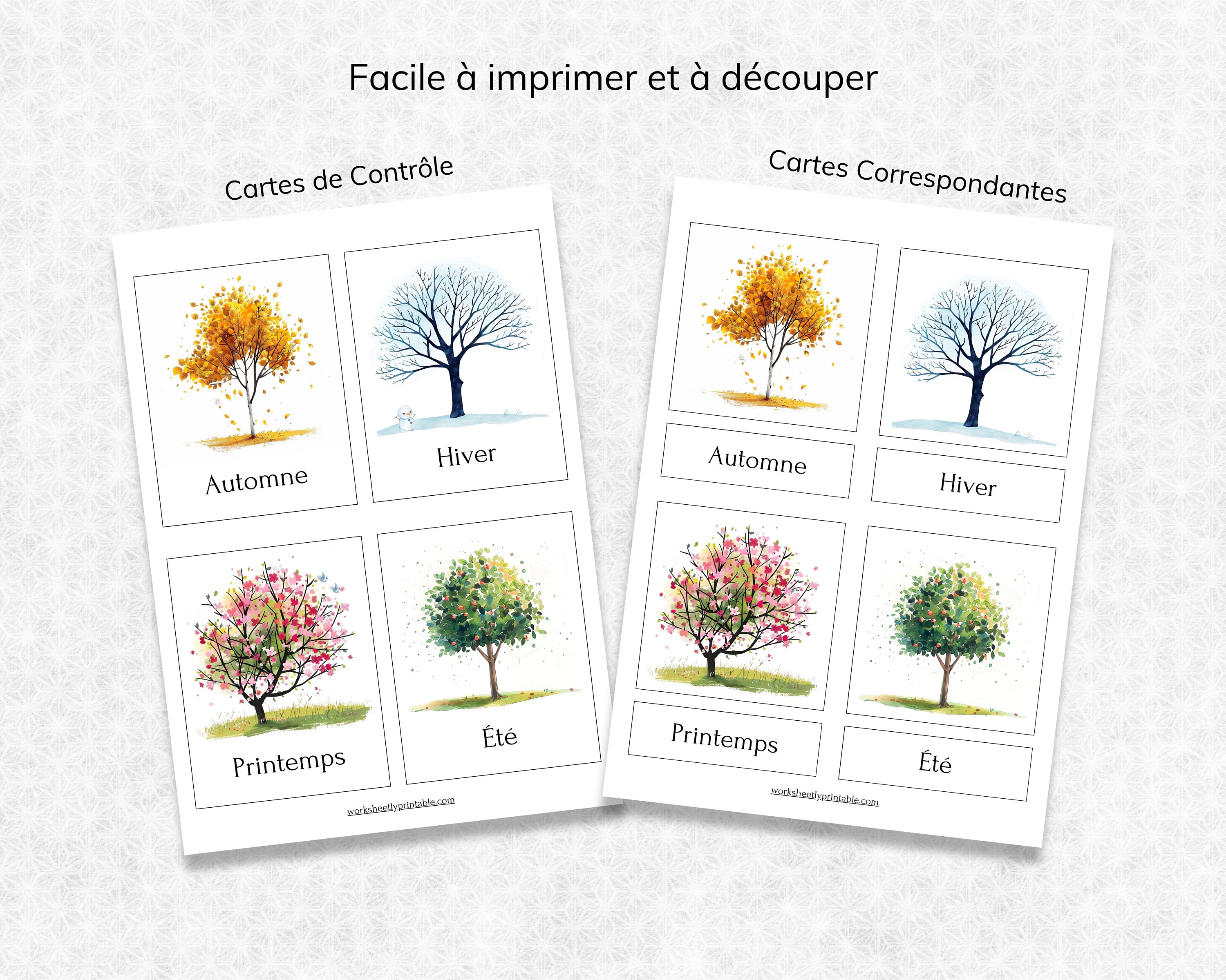 French 4 Seasons Flashcards: Watercolor Montessori Learning (printable ...