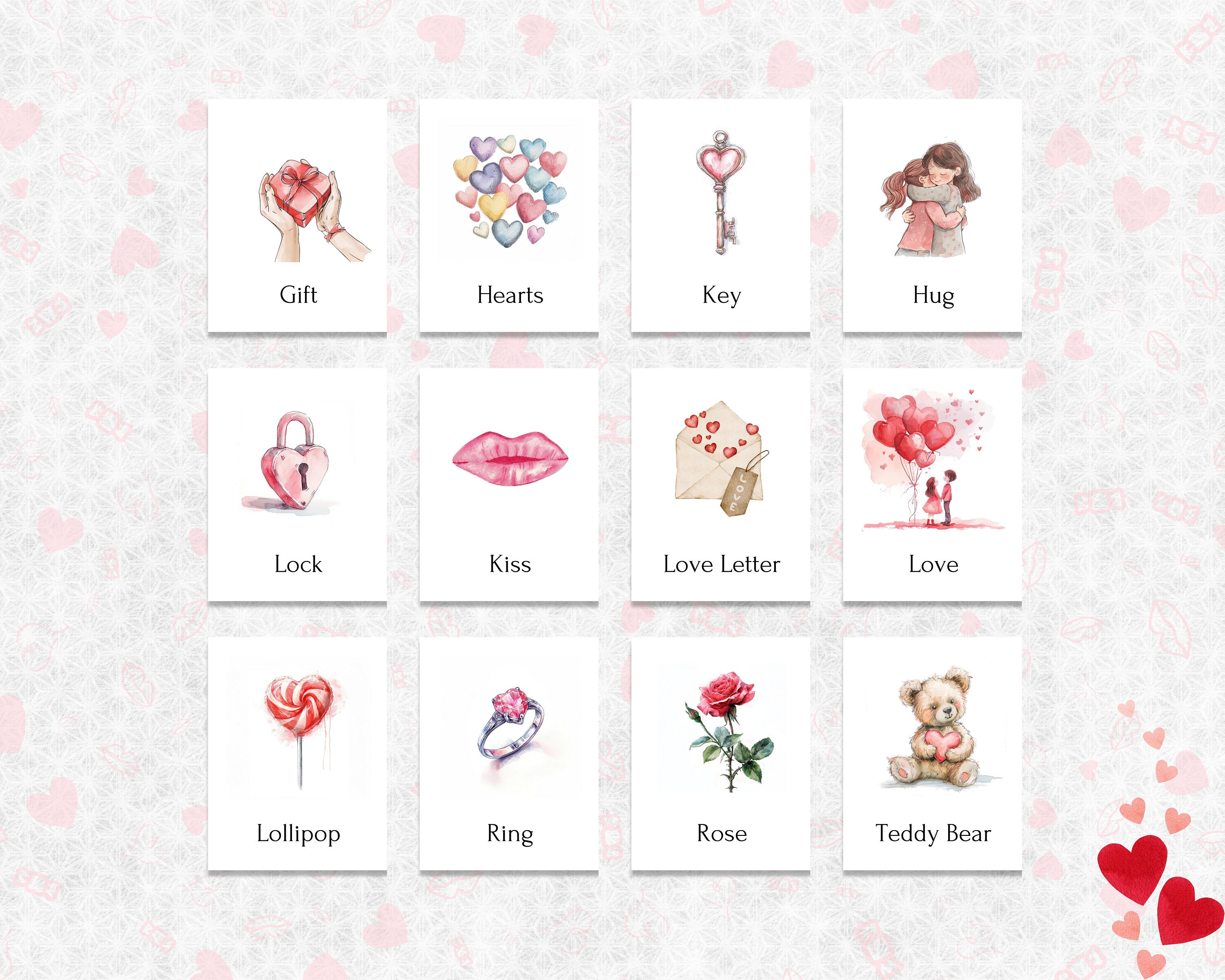 24 Valentine's Day Printable Flashcards for Kids Toddler Flashcards ...