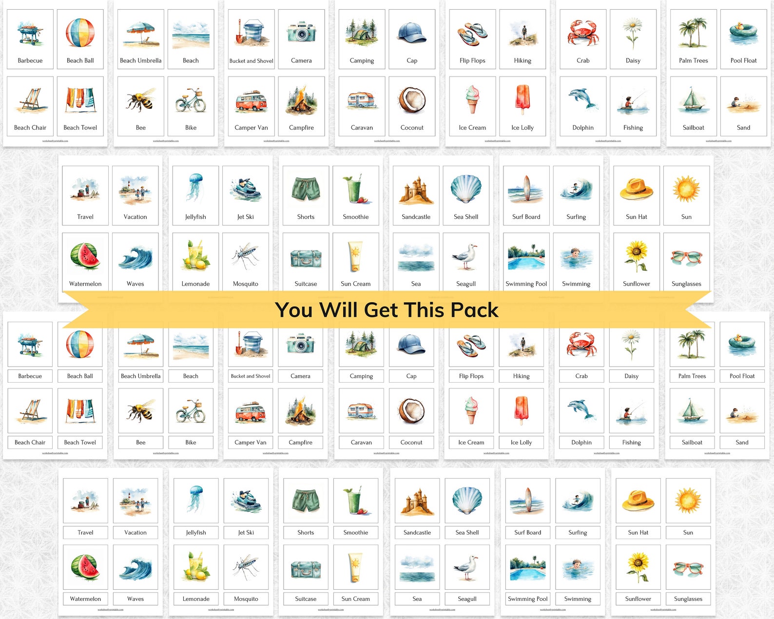 Editable Summer Flashcards for Kids, Printable Montessori 3 Part ...