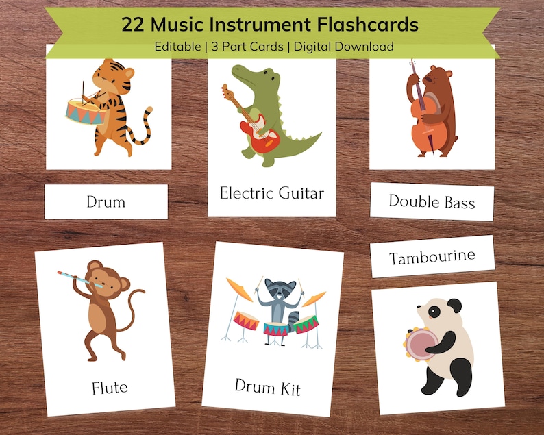 Animal Music Instrument Flashcards: Montessori Learning Cards (digital ...
