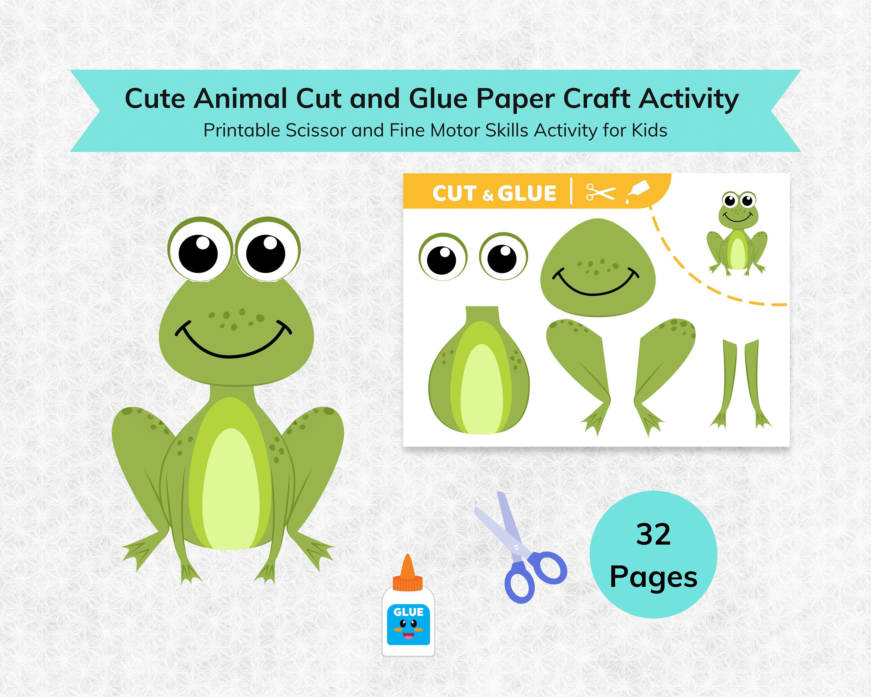 Cute Animal Cut and Glue Activity Sheet for Kids, Fine Motor Activity ...