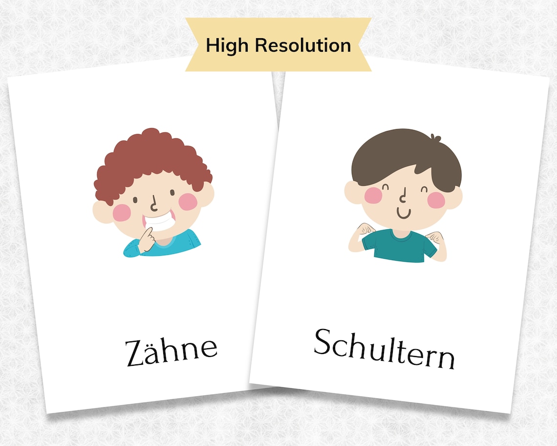 German Body Parts Flashcards: Montessori Learning (digital Download) - Etsy