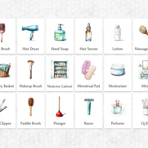 Editable Bathroom Items Vocabulary Montessori 3 Part Flashcards for ...