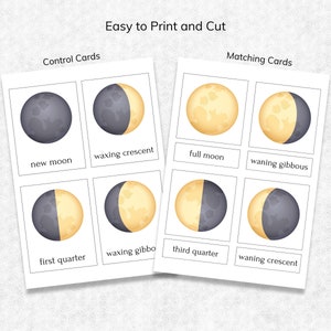 Moon Phases Montessori Flashcards for Kids | Printable 3 Part ...