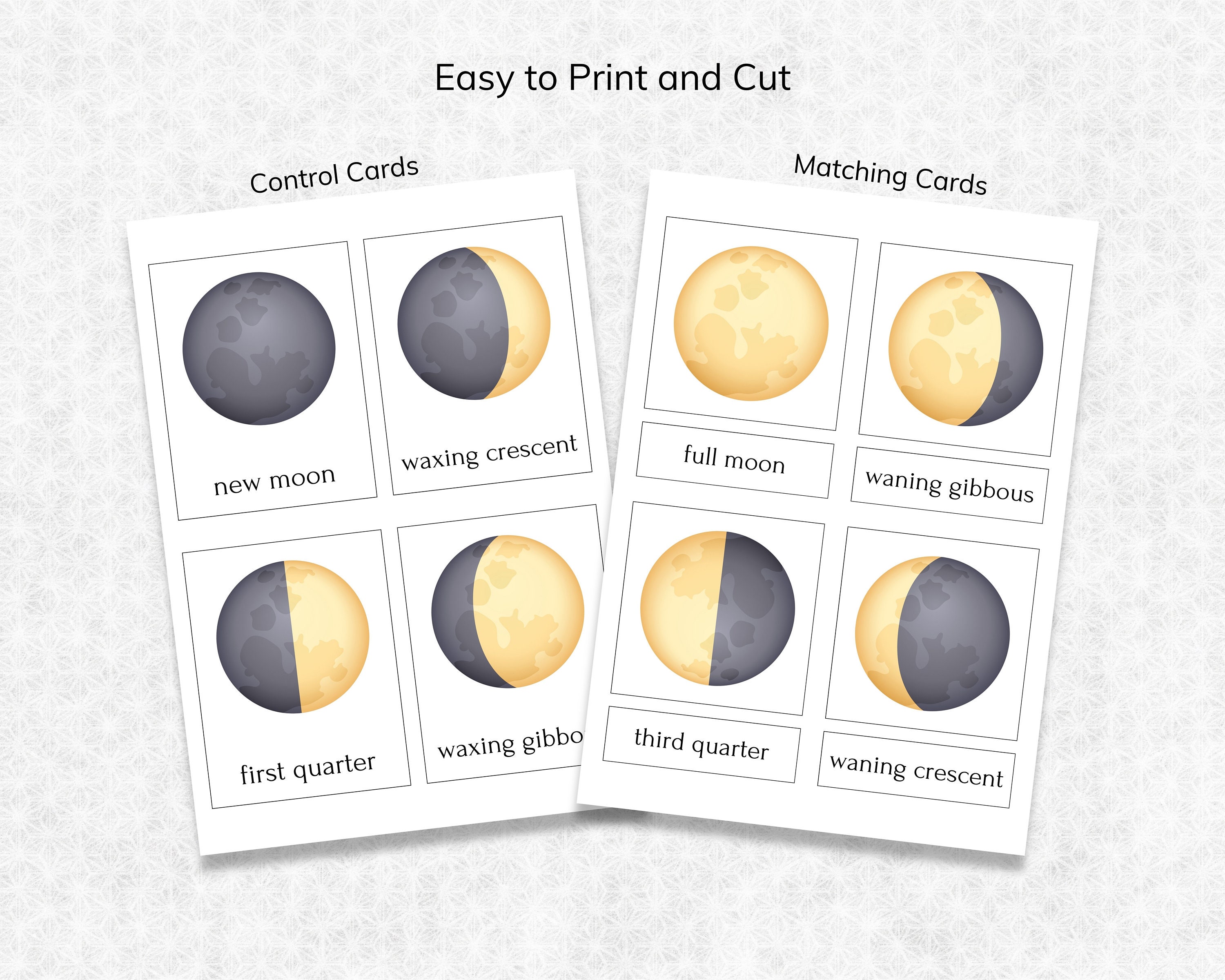 Moon Phases Montessori Flashcards for Kids | Printable 3 Part ...