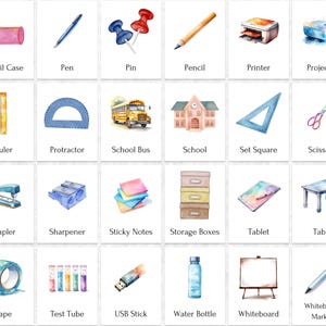 Editable School Supplies Flashcards for Kids, Printable 3 Part ...