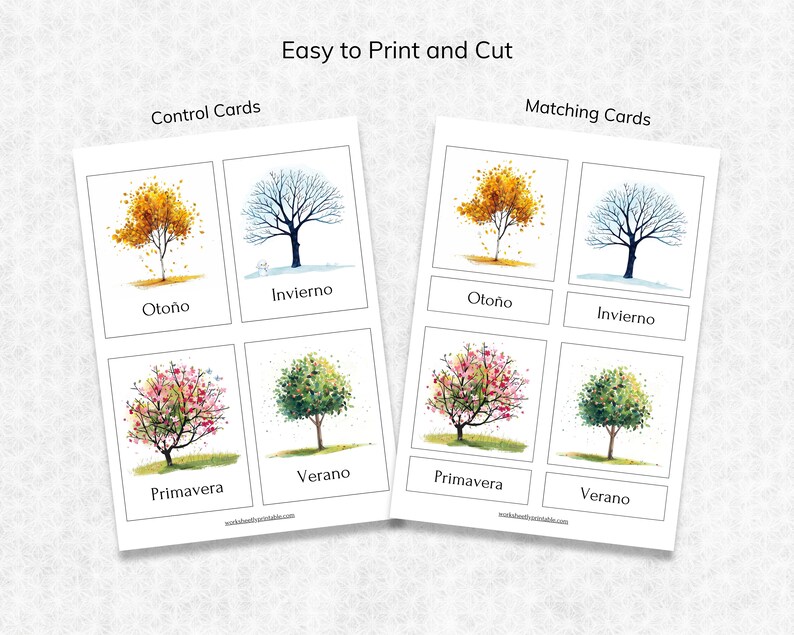 Spanish 4 Seasons Flashcards: Montessori Learning Cards (digital ...