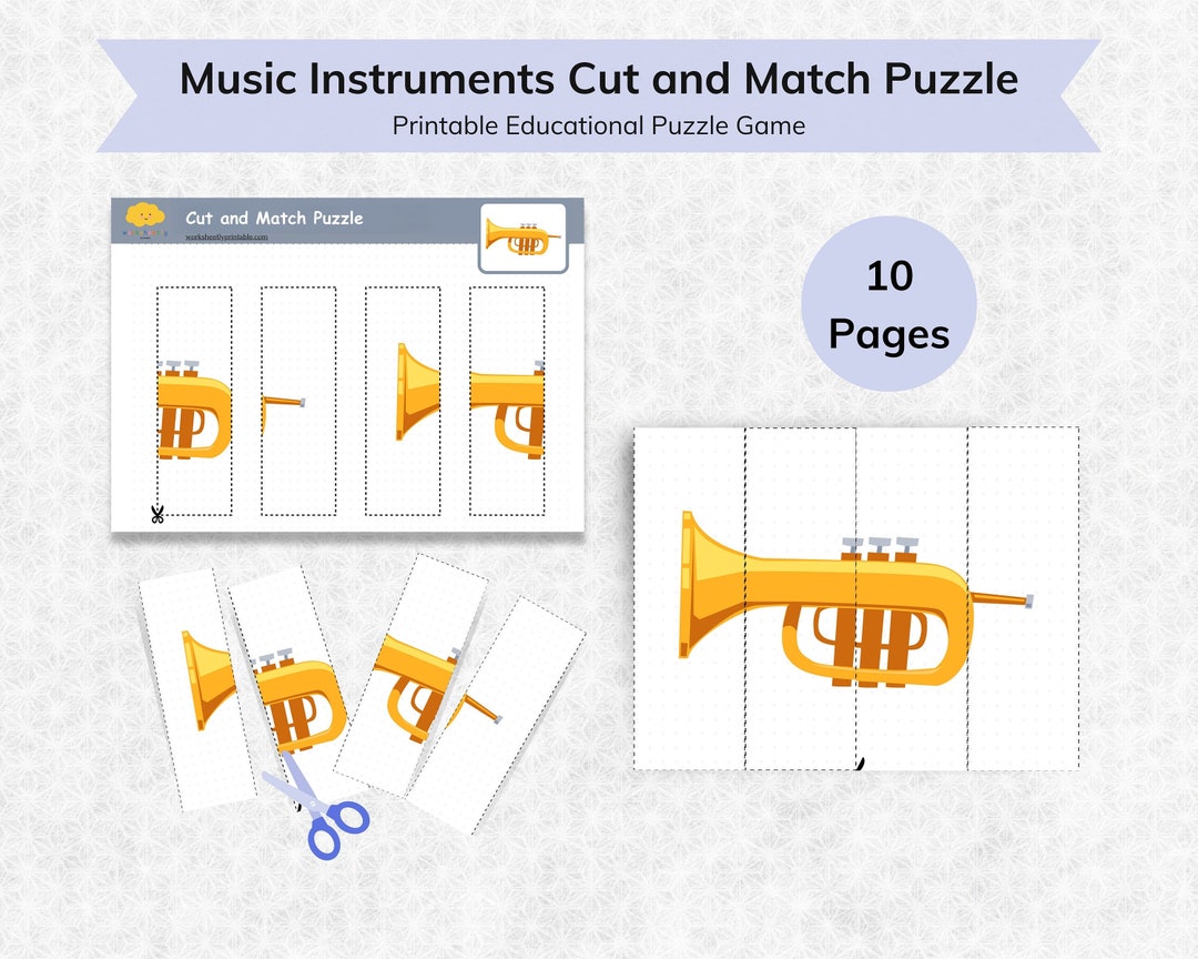 Music Instruments Cut and Match Puzzle: Montessori Toddler Activity ...