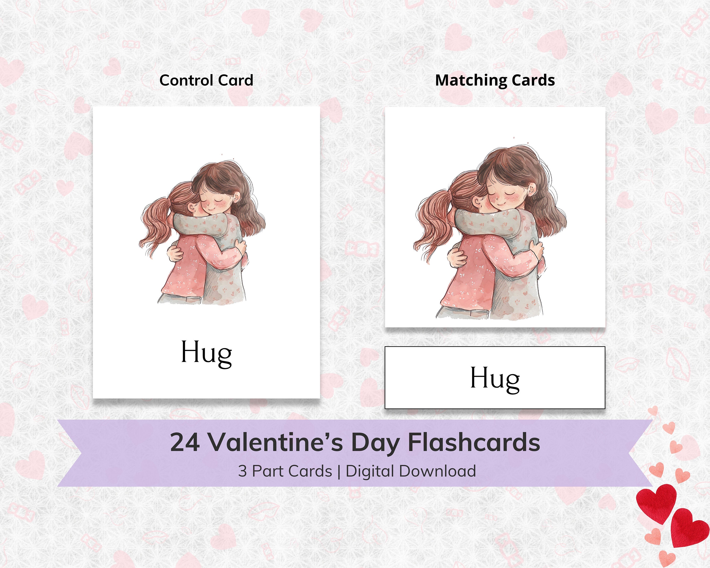 24 Valentine's Day Printable Flashcards for Kids Toddler Flashcards ...