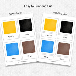 French Color Flashcards for Kids, Printable 3 Part Nomenclature Toddler ...