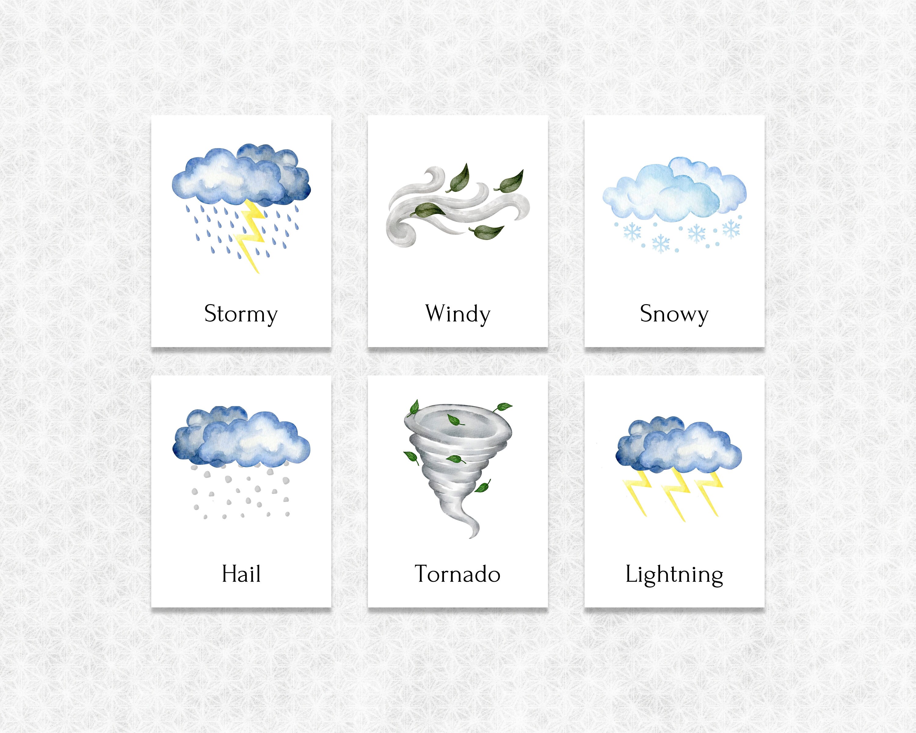 12 Weather Flashcards for Kids, Printable Weather Montessori Flashcards ...