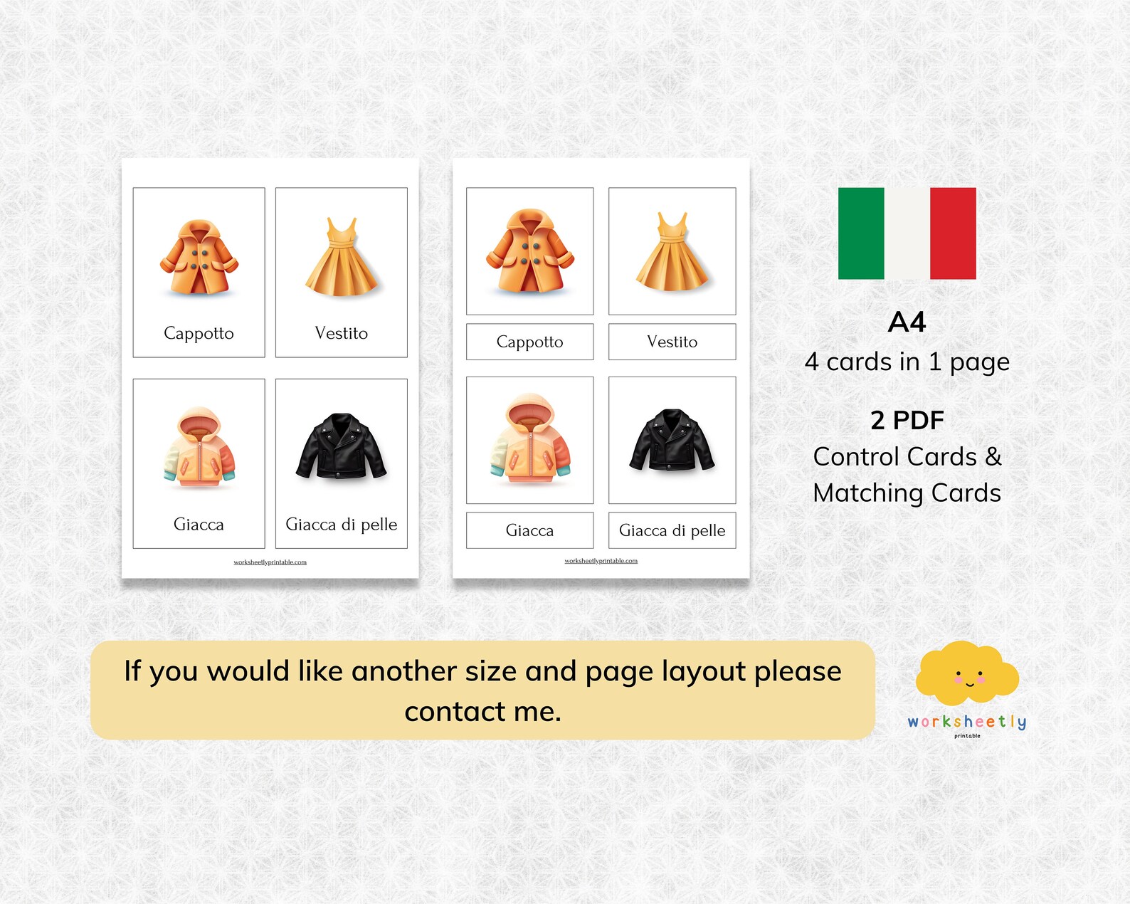 Italian Clothes Flashcards for Kids 3 Part Nomenclature Educational ...
