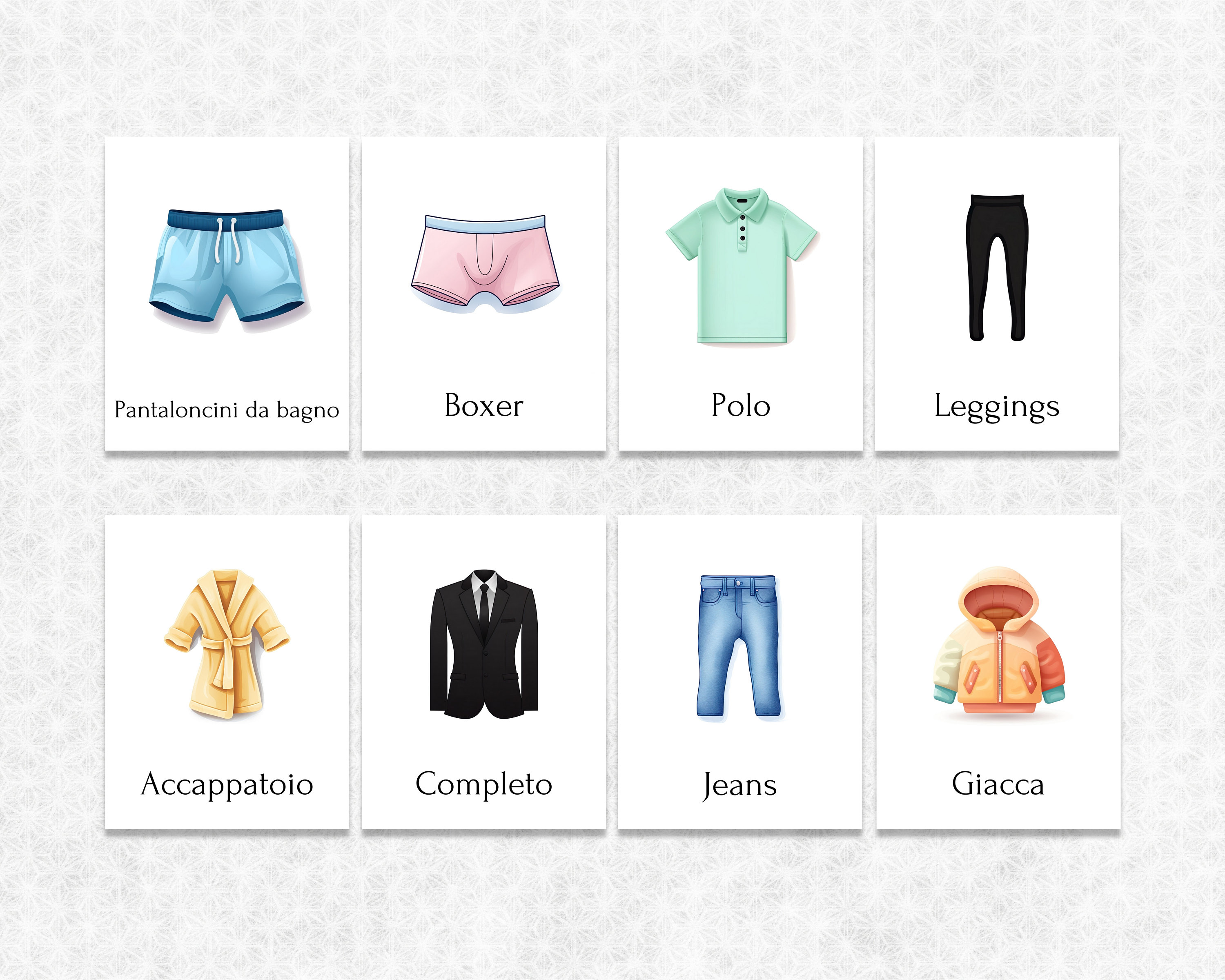 Italian Clothes Flashcards for Kids | 3 Part Nomenclature Educational ...