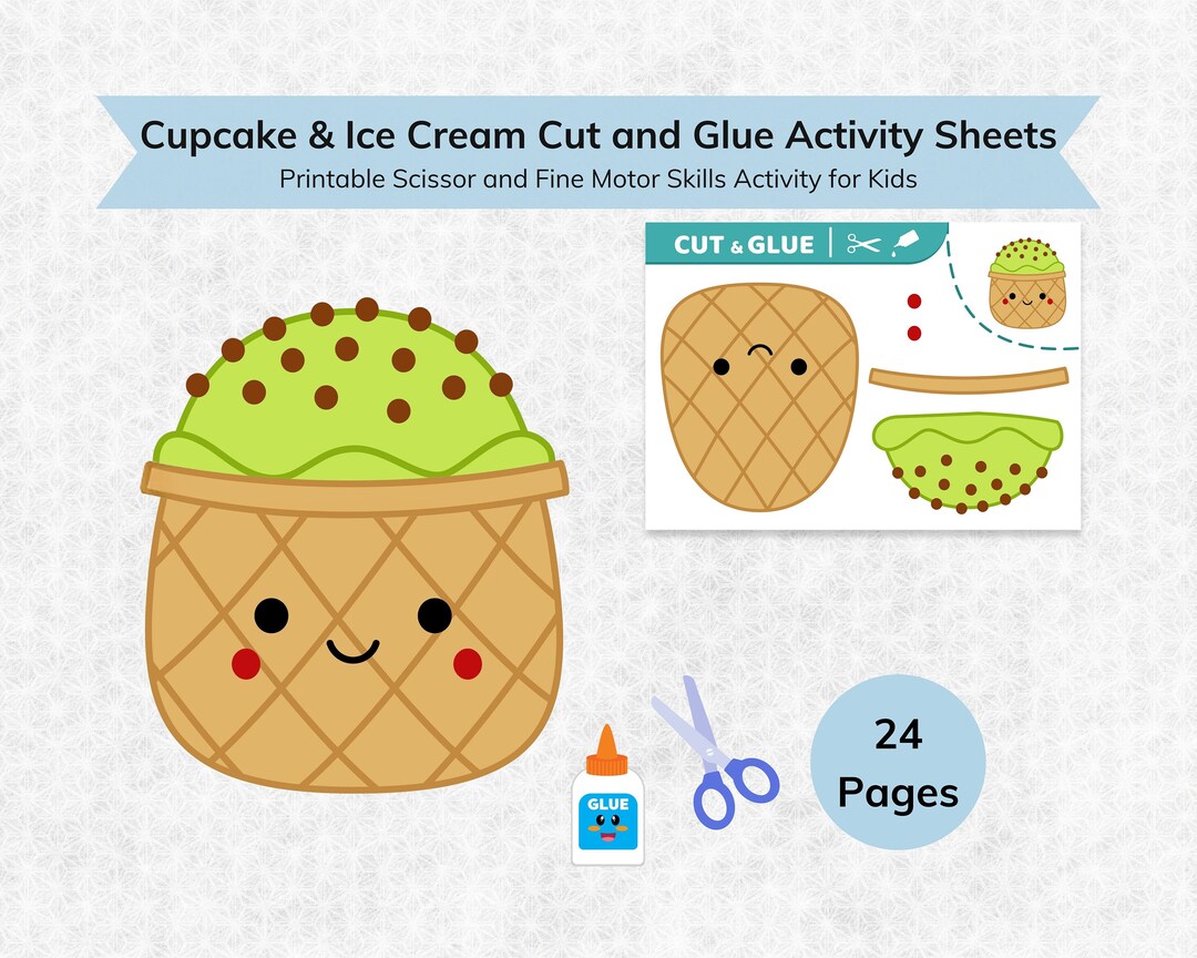Cupcake & Ice Cream Cut and Glue Activity: Fine Motor Skills (24 Pages ...